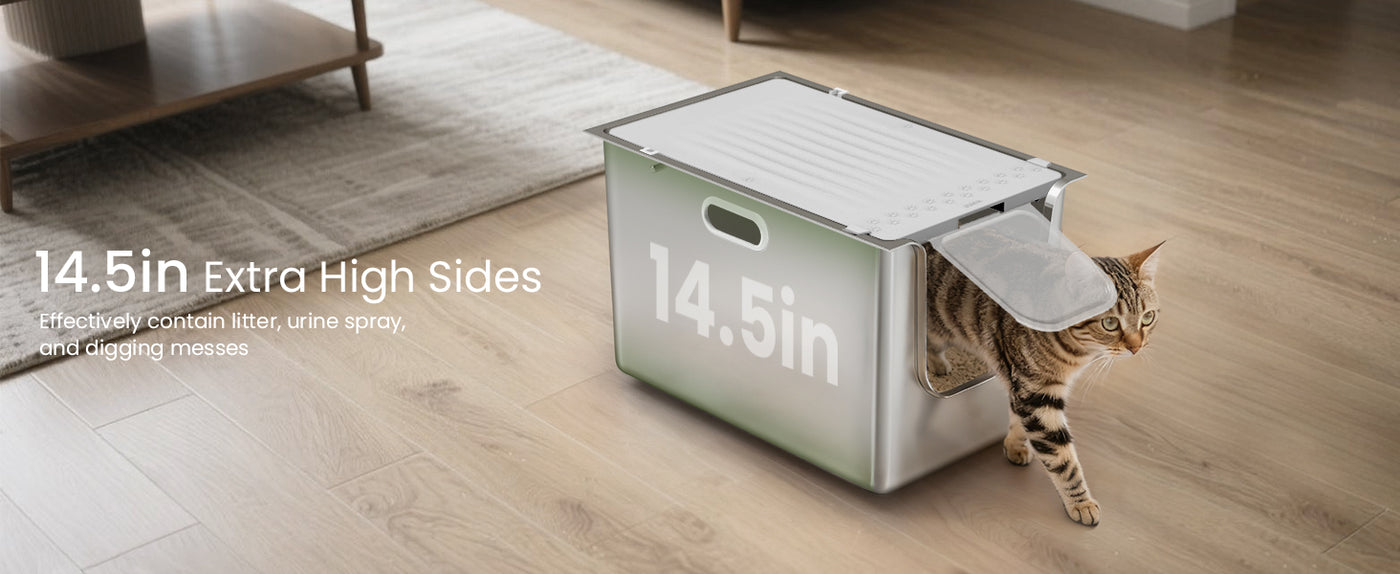 Stainless Steel Litter Box with Lid, 13.7'' High Sides, XL Metal Kitty ...
