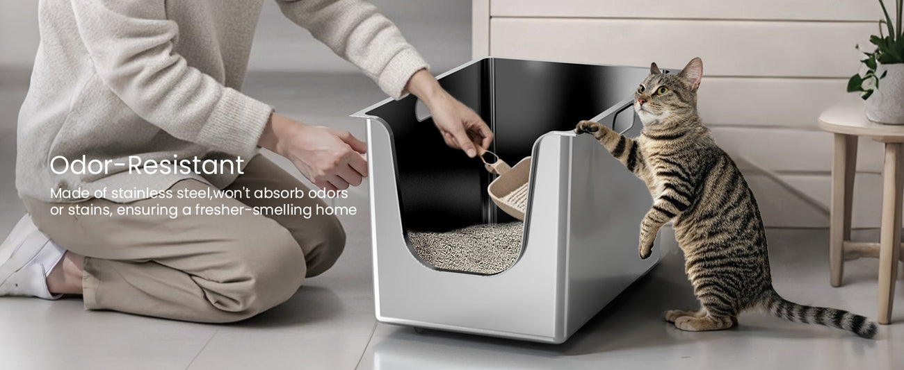 Revolutionary 13.8" High-Sided Stainless Steel Cat Litter Box by Ptlom ...