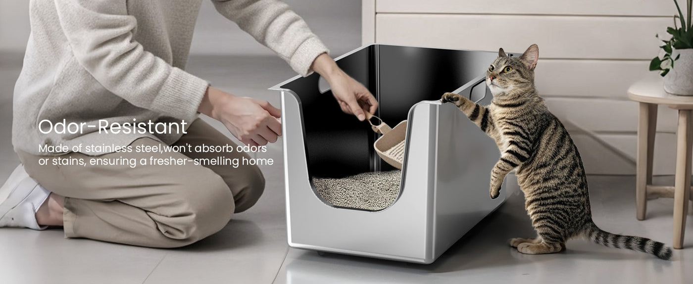 Revolutionary 13.8" High-Sided Stainless Steel Cat Litter Box by Ptlom ...