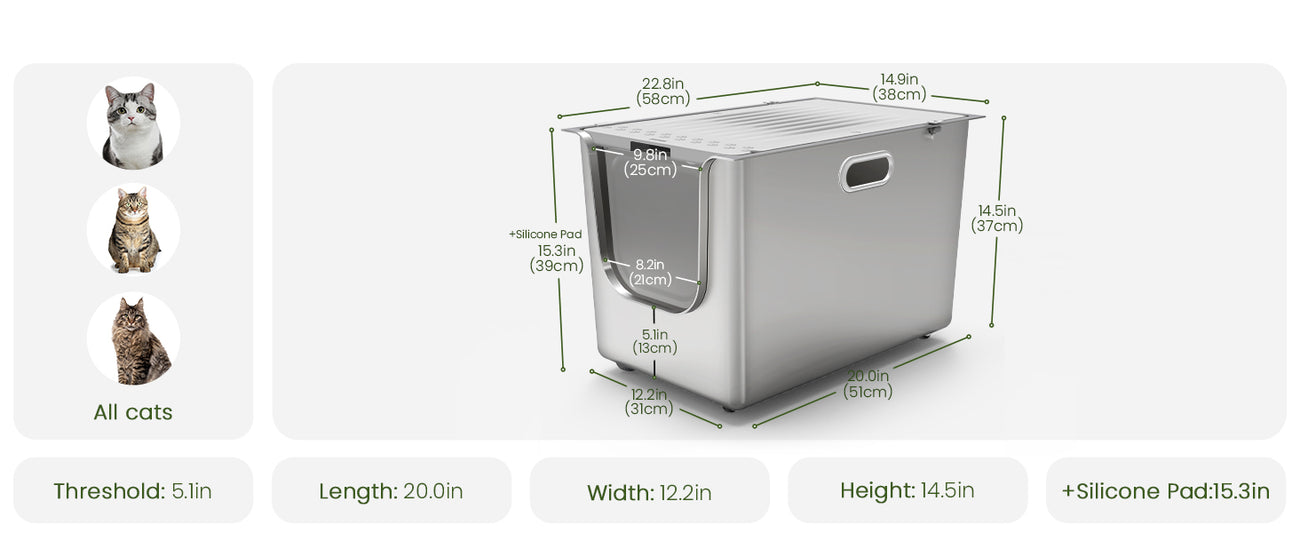 Stainless Steel Litter Box with Lid, 13.7'' High Sides, XL Metal Kitty ...