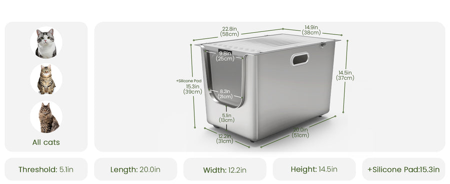 Stainless Steel Litter Box with Lid, 13.7'' High Sides, XL Metal Kitty ...
