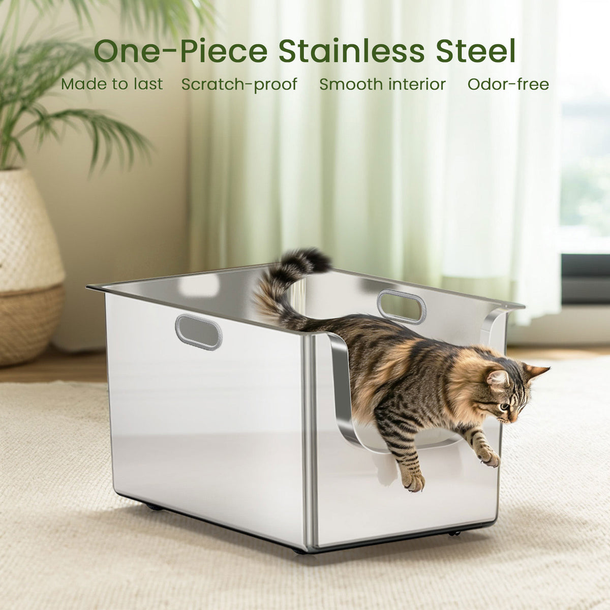 Revolutionary 13.8" High-Sided Stainless Steel Cat Litter Box by Ptlom ...