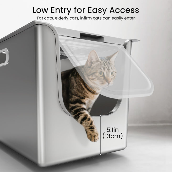 Stainless Steel Litter Box with Lid, 13.7'' High Sides, XL Metal Kitty ...