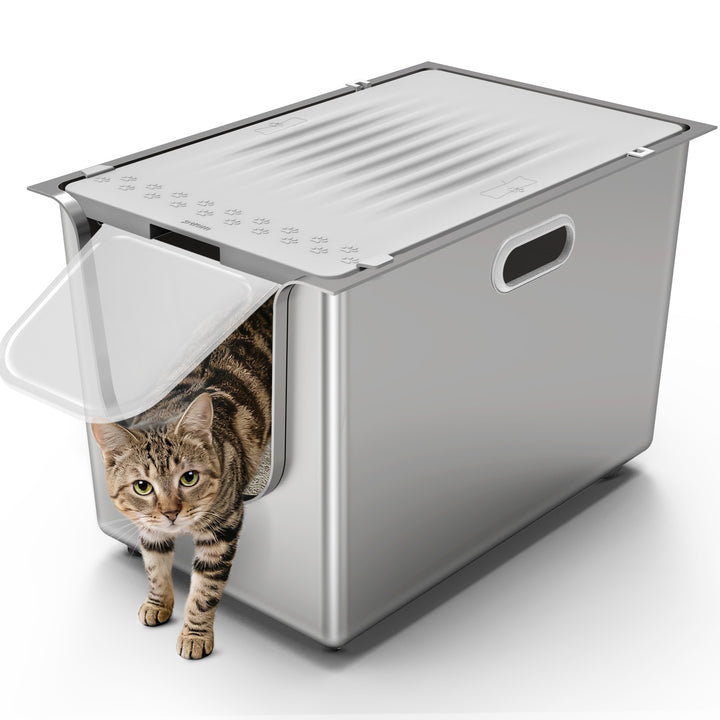 Stainless Steel Litter Box with Lid, 13.7'' High Sides, XL Metal Kitty ...