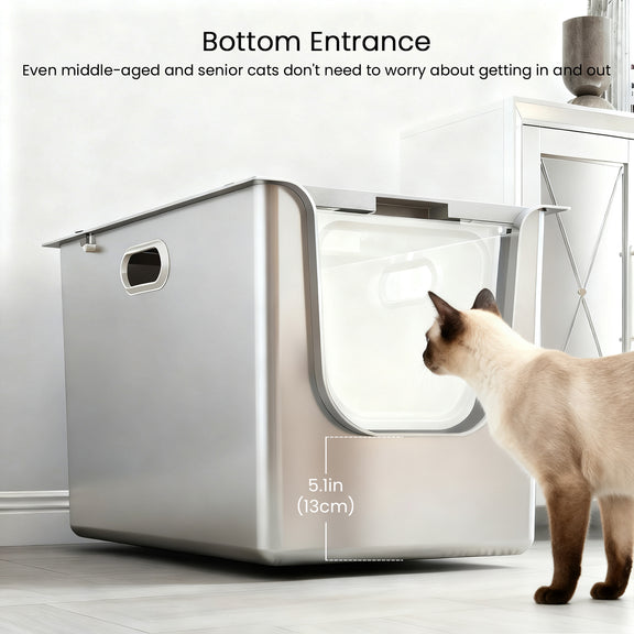 Stainless Steel Litter Box with Lid, 13.7'' High Sides, XL Metal Kitty ...